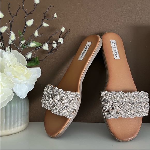 Steve Madden | Shoes | Steve Madden Phayra Rhinestone Braided Slides ...